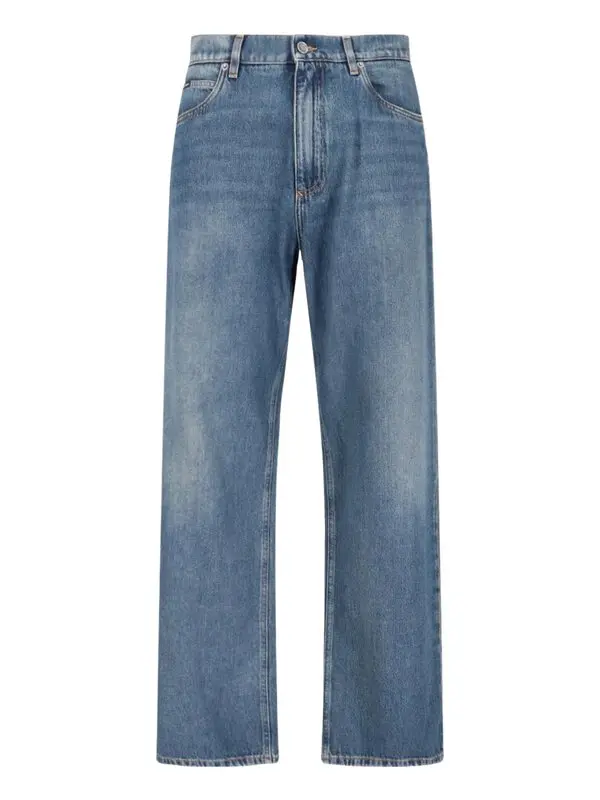 Dolce & Gabbana Logo Plaque Straight Leg Jeans - Blue