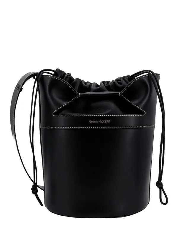Alexander McQueen Logo Printed Drawstring Bucket Bag - Black