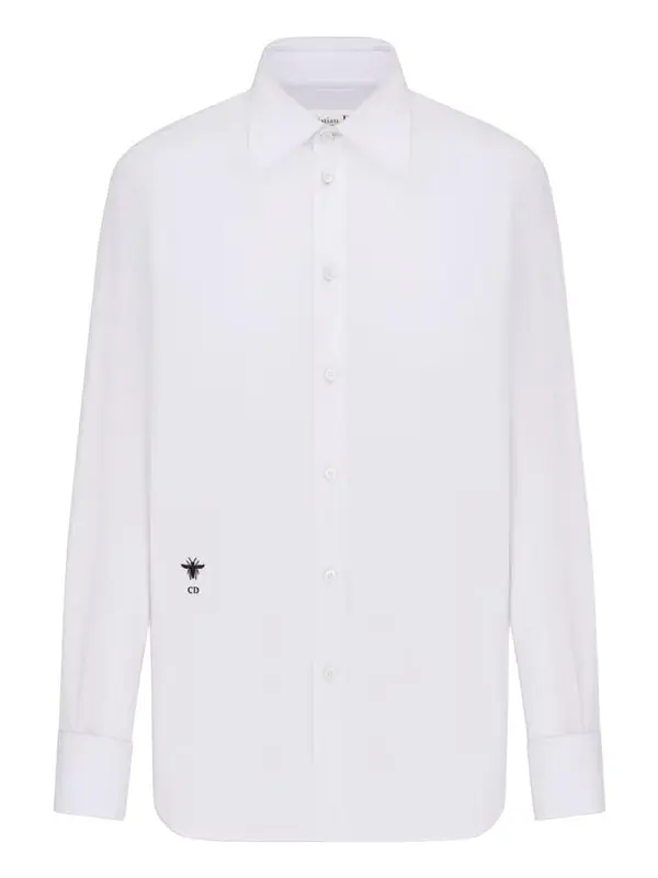 Dior Logo Embroidered Long Sleeve Button-up Blouse - White