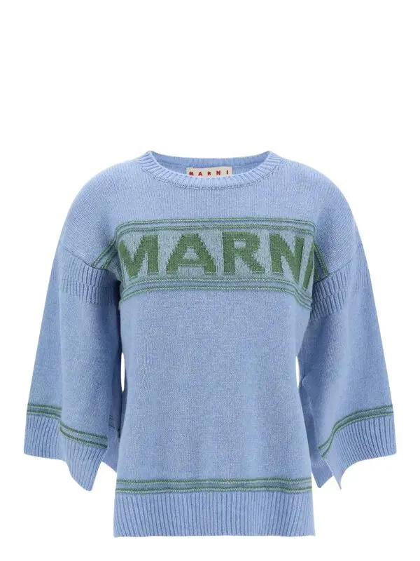 Marni Logo Intarsia-knit Crewneck Jumper - Blue