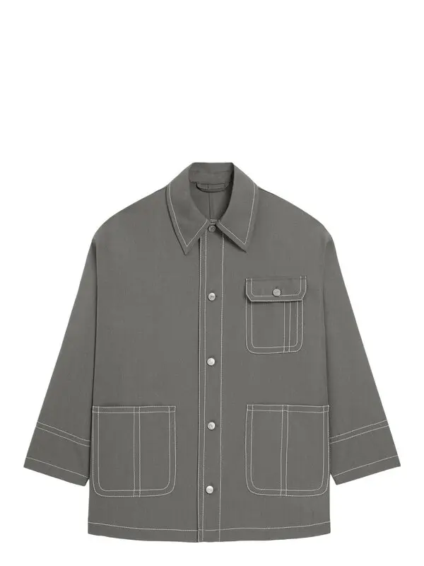 Ami Worker Jacket With Classic Collar - Carbon Gray