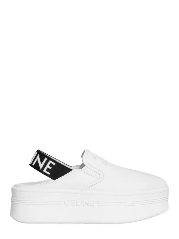 Celine Block Wedge Mule In Calfskin And Textile - Fluorescent White/black