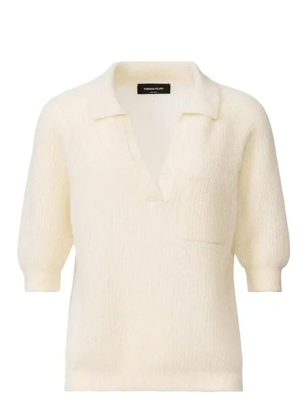 Fabiana Filippi Collared V-neck Knitted Pullover - White
