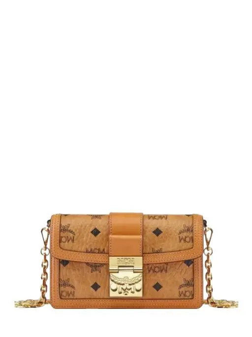 Mcm Logo Printed Chain Shoulder Bag - Brown