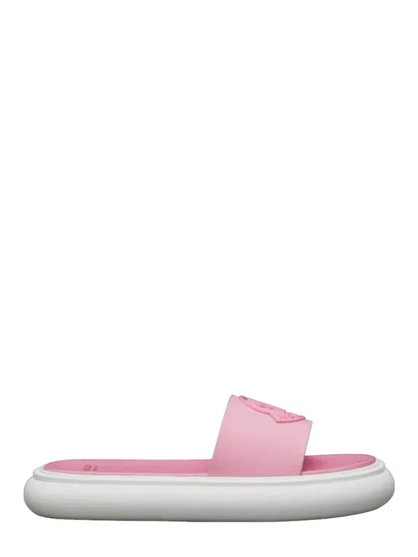 Moncler Debossed-logo Leather Slides - Pink