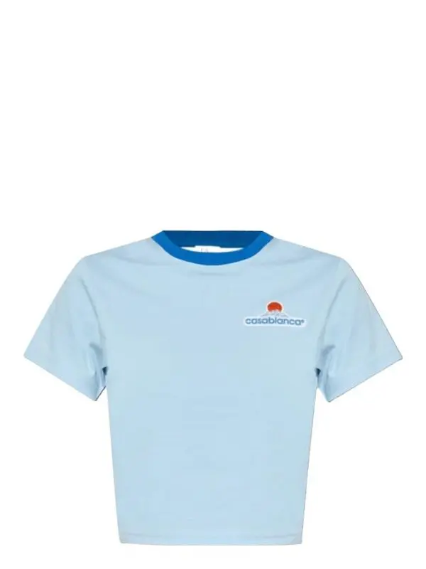 Casablanca Logo Patch Cropped T-shirt - Blue