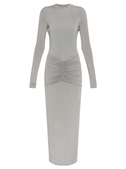 Balmain Ruched Open-back Maxi Dress - Gray