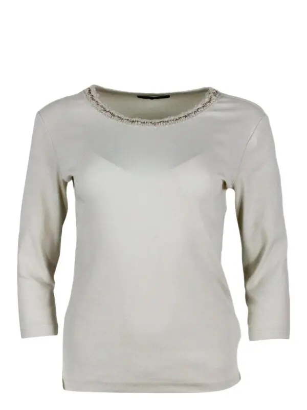 Fabiana Filippi Embellished Round Neck Top - Gray