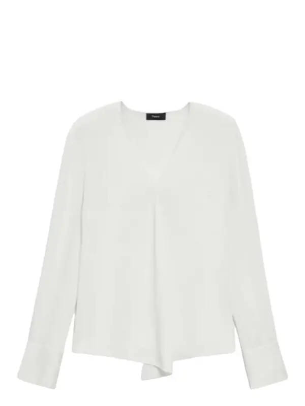 Theory Relaxed V-neck Blouse With Asymmetrical Front Slit - Ivory