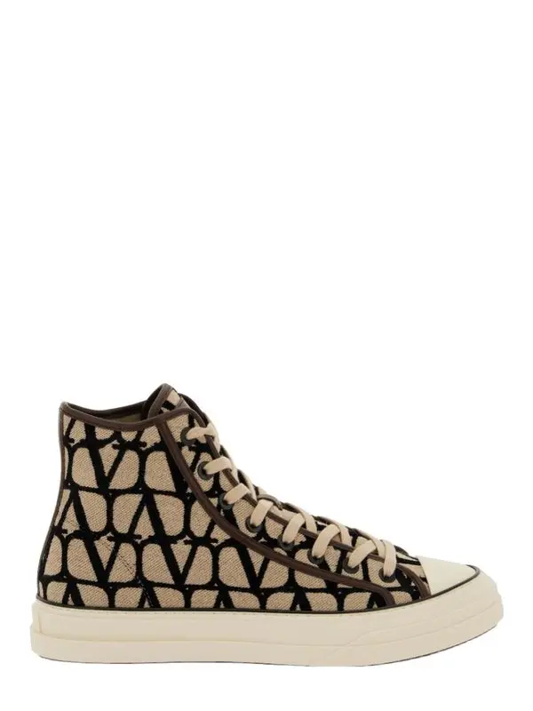 Valentino Garavani Round Toe High Top Sneakers With Alphabet Pattern - Multicolor