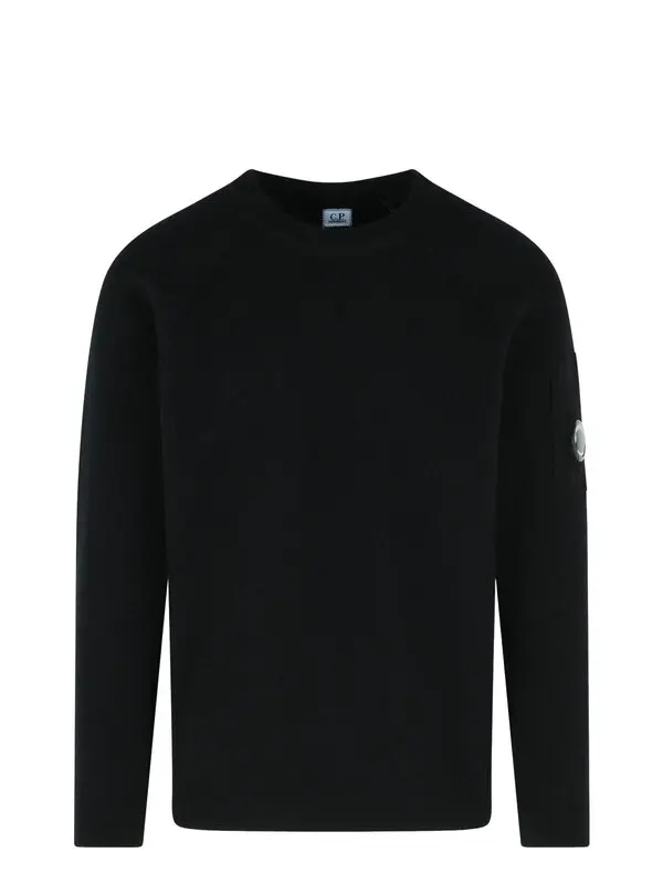 C.P. COMPANY Logo Patch Crewneck Knitwear - Black