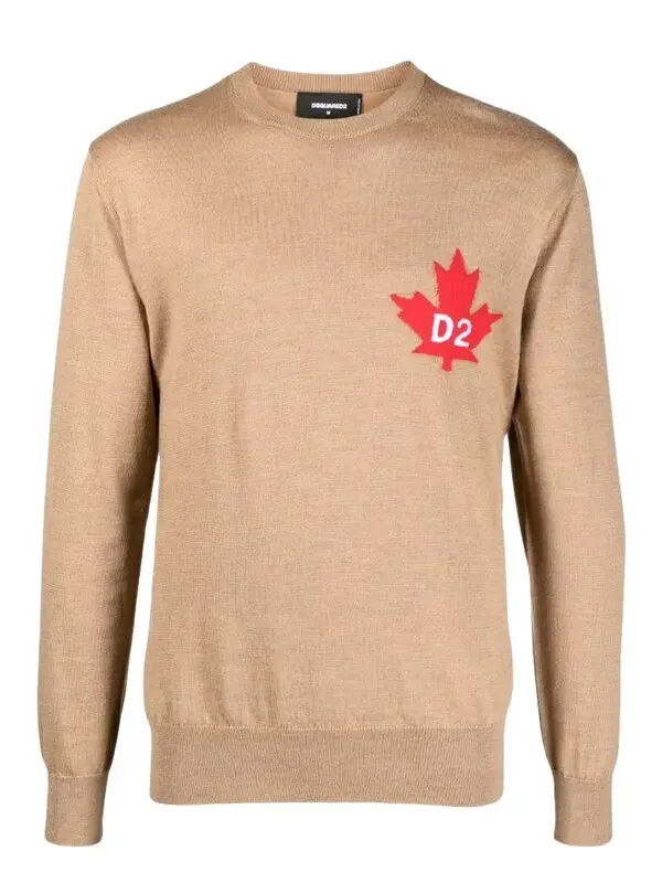 Dsquared2 Fine Knit Crew Neck Jumper With Logo Detail - Nude