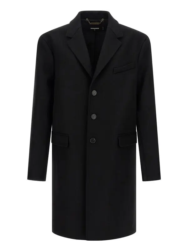 Dsquared2 Button-fastening Wool Coat With Notched Lapel - Black