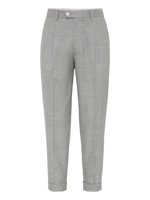 Brunello Cucinelli Pleated Tapered Trousers - Pearlescent Gray