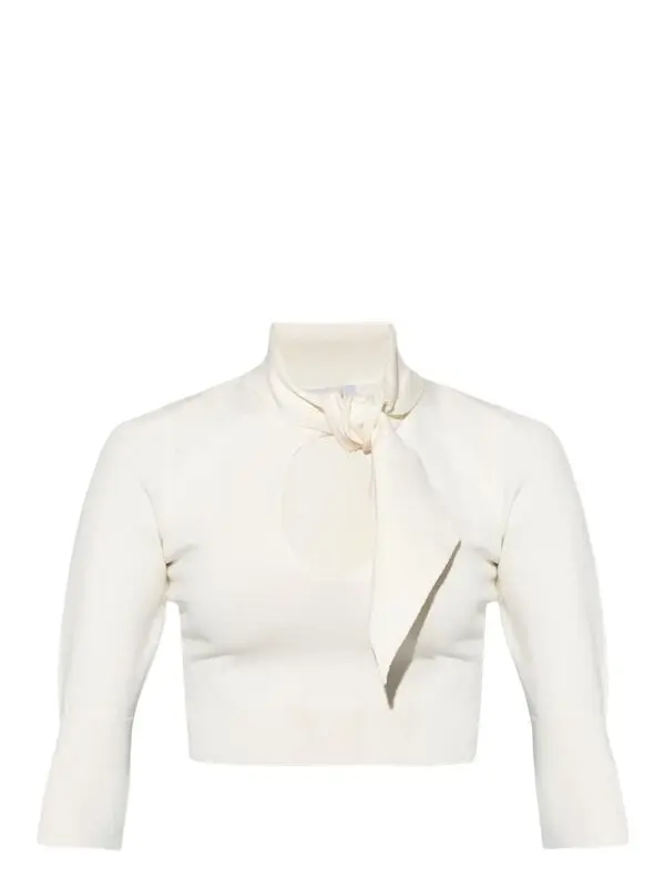 Attico Ribbed Cropped Top With Pussy-bow Detail - White