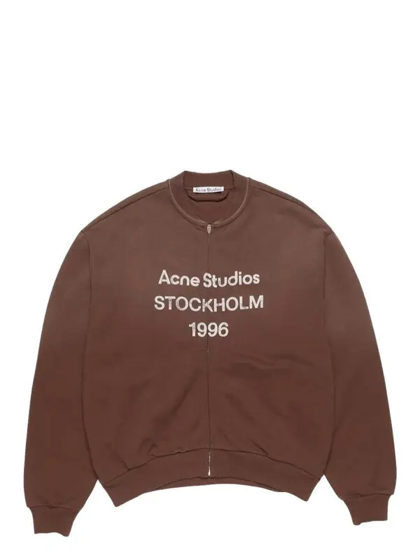 Acne Studios Logo-print Zip Cardigan - Chocolate Brown