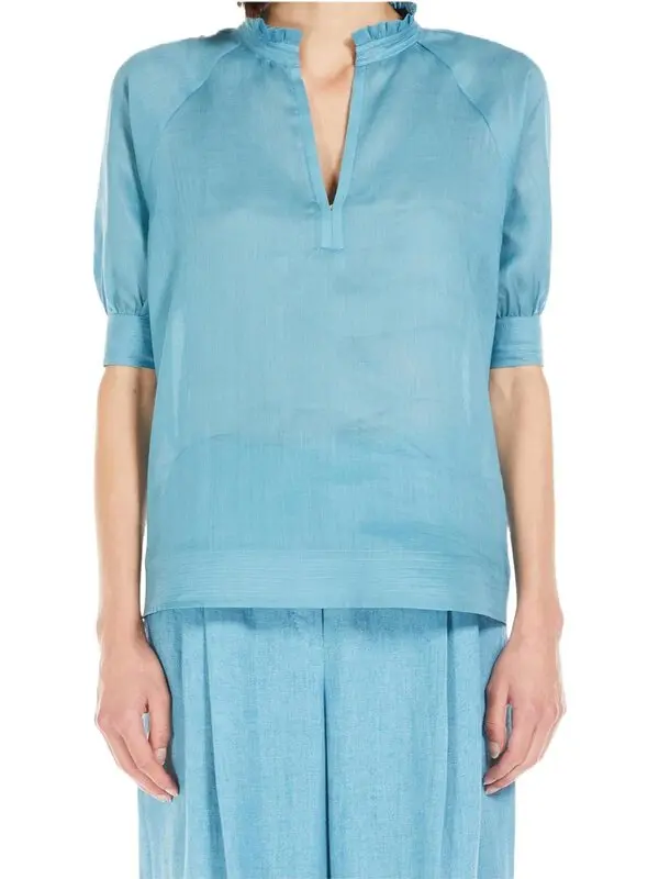 Max Mara Orvieto V-neck Cropped Top With Ruffled Collar - Blue