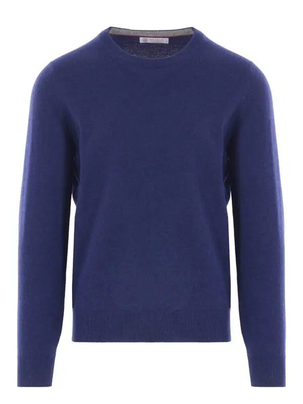 Brunello Cucinelli Long Sleeve Crew Neck Sweater With Ribbed Hem - Blue