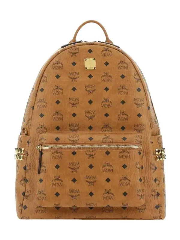 Mcm Stark All-over Logo Printed Medium Backpack - Orange