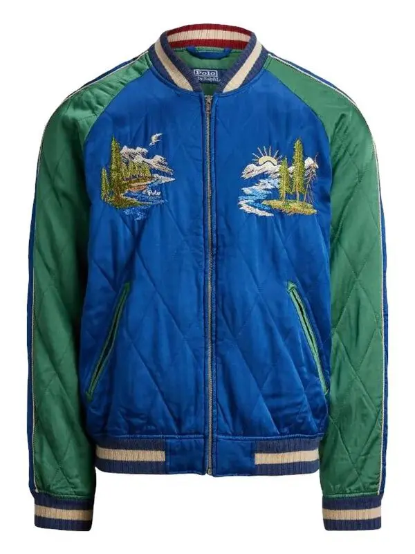 Polo Ralph Lauren Embroidered Quilted Bomber Jacket - Blue