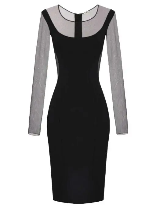 Elisabetta Franchi Sheer Long-sleeve Midi Dress - Black