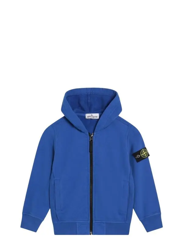 Stone Island Compass Motif Zip-up Hoodie - Cornflower Blue