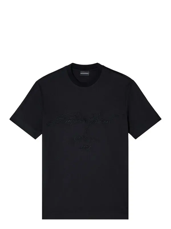 Emporio Armani Logo Embroidered Crewneck T-shirt - Black