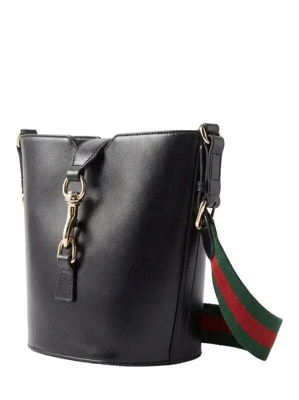 Gucci Mini Bucket Bag With Striped Strap - Black