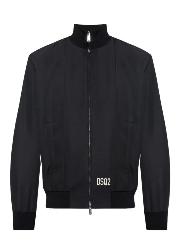 Dsquared2 Logo Embroidered Zip-up Bomber Jacket - Black