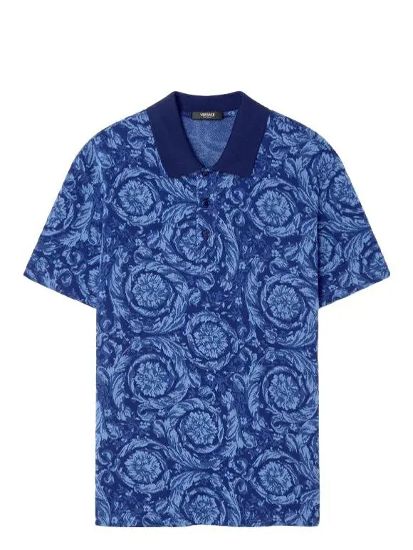 Versace Barocco-jacquard Short-sleeved Polo Shirt - Blue
