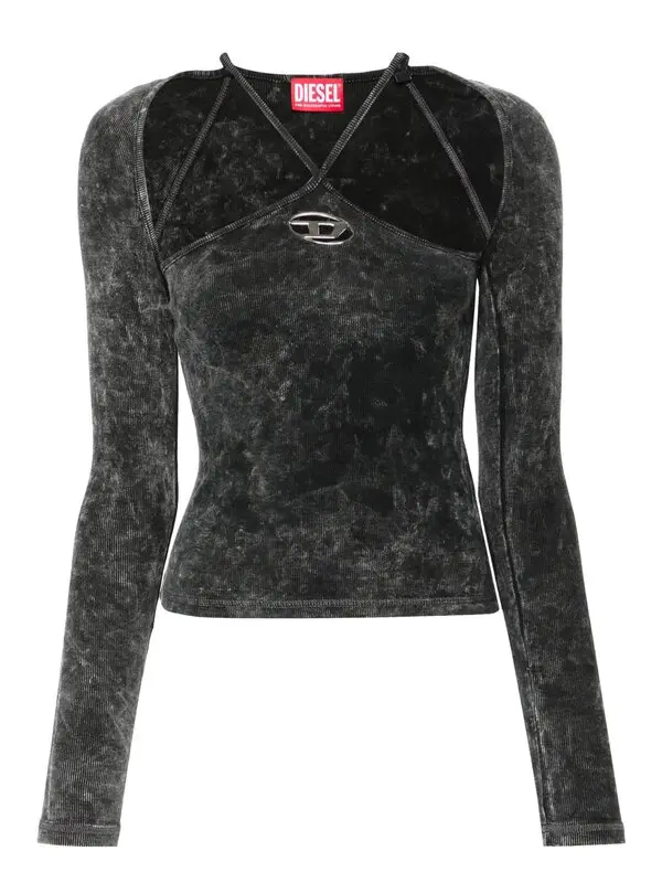 DIESEL® Ribbed Knit Logo Plaque Top - Black