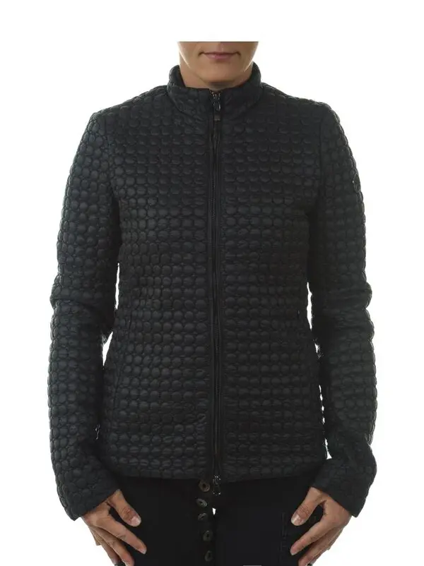 Emporio Armani Quilted Logo Stand Collar Zip Up Jacket - Black