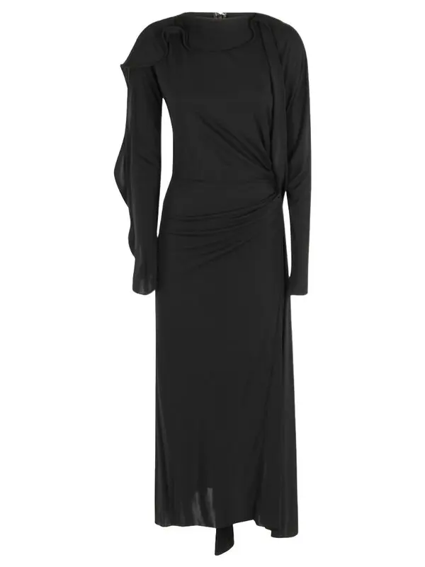 Victoria Beckham Draped Long-sleeve Midi Dress - Black