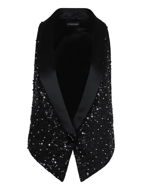 Emporio Armani Embellished Sleeveless Gilet - Black