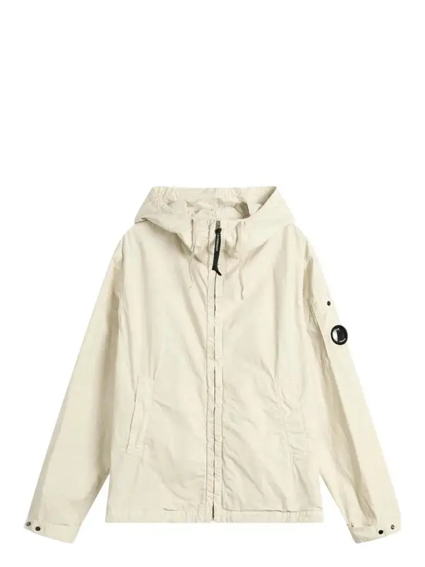 C.P. COMPANY High Neck Hooded Jacket With Branded Lens Detail - White
