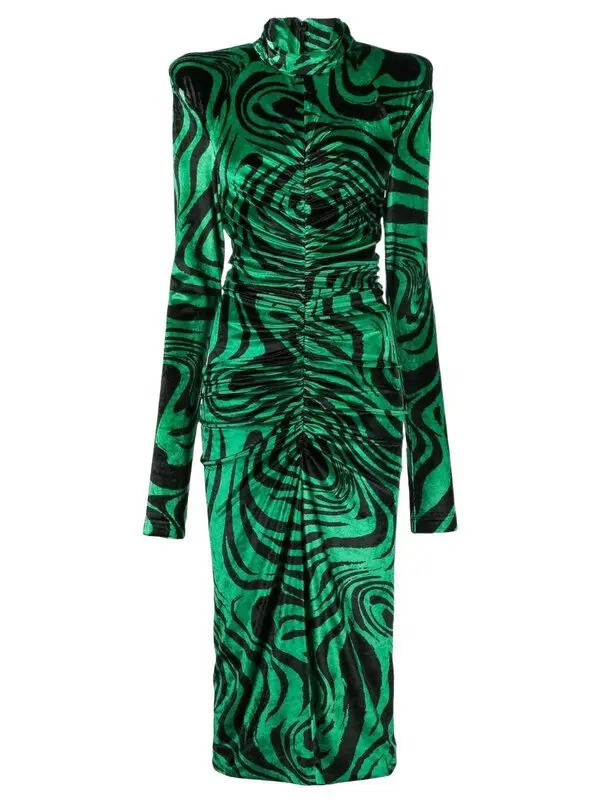 Philosophy Di Lorenzo Serafini High-necked Long Sleeve Printed Dress - Green