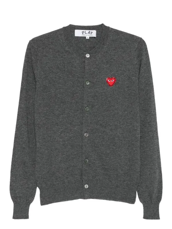 Play Comme Des Garcon Logo Detailed Crewneck Cardigan - Grey