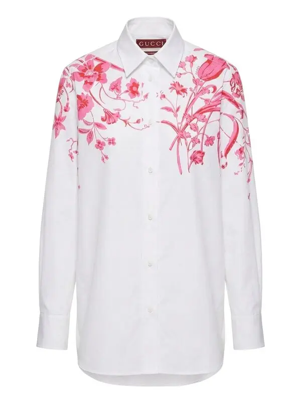 Gucci Printed Poplin Shirt With Removable Collar - White