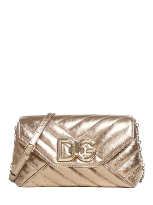 Dolce & Gabbana Quilted Shoulder Bag With Logo Plaque - Nude