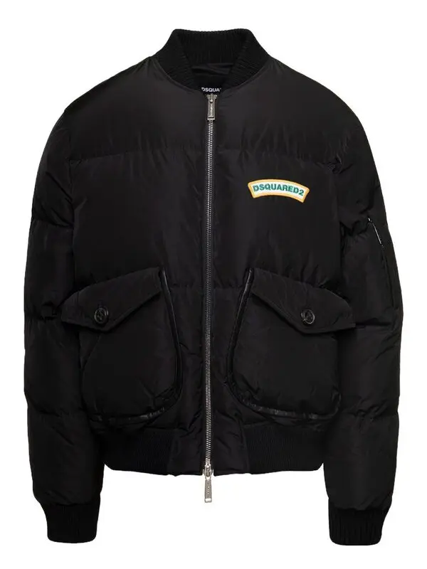 Dsquared2 Padded Bomber Jacket With Logo Embroidery - Black