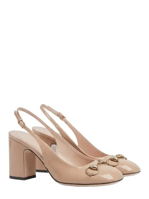 Gucci Horsebit Square Toe Slingback Pumps - Rose Beige