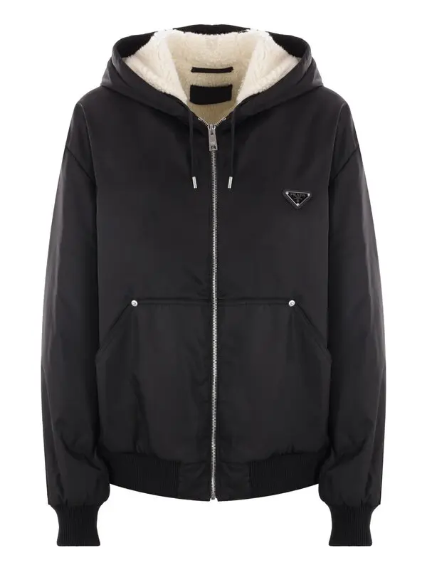 Prada Re-nylon Zipped Hooded Jacket With Logo Detail - Black