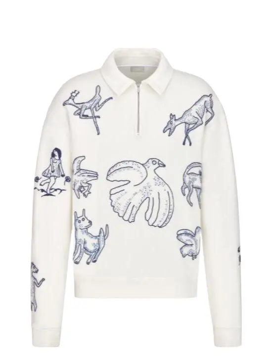 Dior Embroidered Zip Collar Sweatshirt - White
