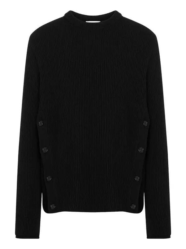 Moschino Crewneck Ribbed-knitted Jumper With Button Detail - Black