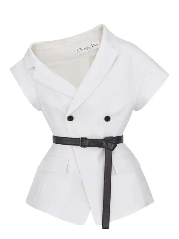 Dior Asymmetrical Short-sleeved Belted Jacket - White