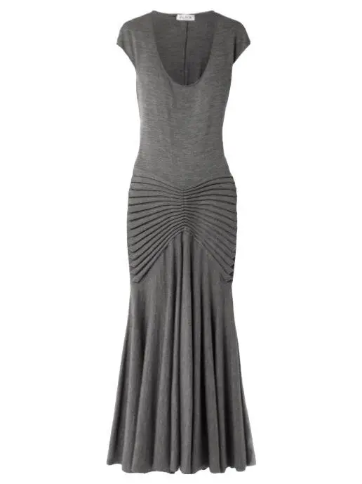 Alaïa Pleated Detail Short Sleeve Dress - Grey