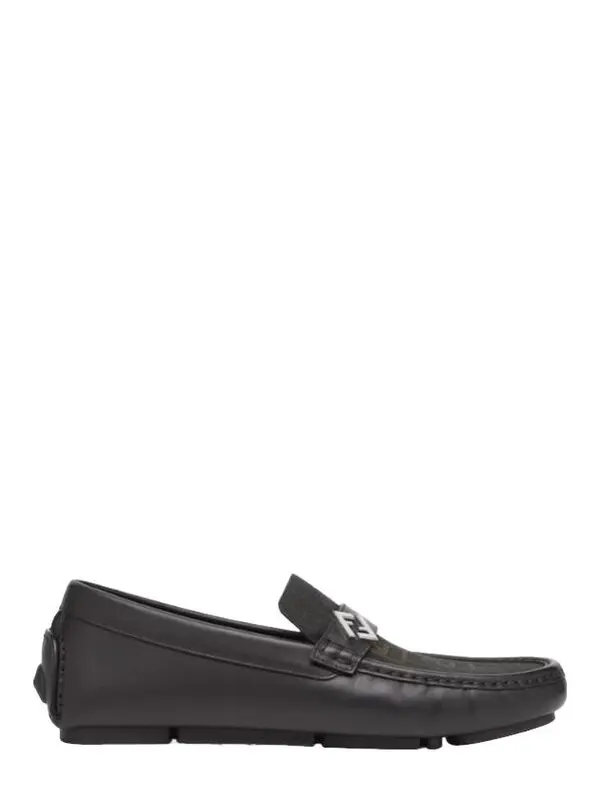 Fendi Logo Plaque Monogram Loafers - Black