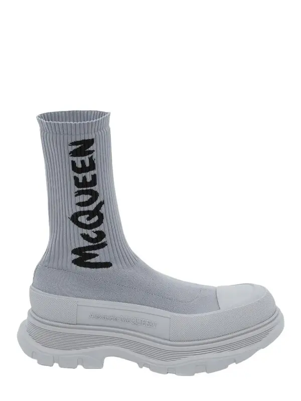 Alexander McQueen Logo Printed Sock-style Boots - Gray