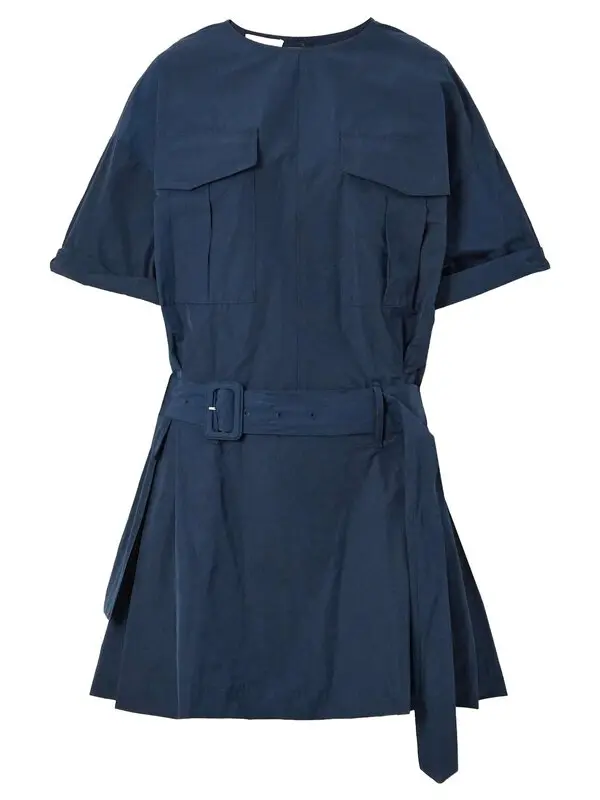 Dries Van Noten Pleated Belted Dress - Blue