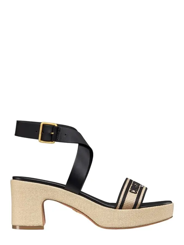 Dior Dway Heeled Sandal With Embroidered Logo - Black
